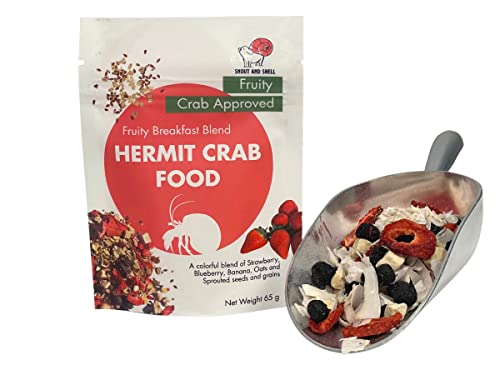 Snout and Shell Fruity Breakfast Blend Hermit Crab Dry Food - High Protein & Nutrient Blend Diet of Rolled Oats, Blueberries, Strawberry, Banana, Sprouted Seeds Mix - Aquatic Pet Snack Treat | 65g