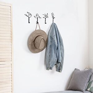 MyGift Wall Mounted Matte Black Metal Coat Hooks with Wire Frame Stenciled Birds, Hanging Storage Key and Hat Rack, Set of 4