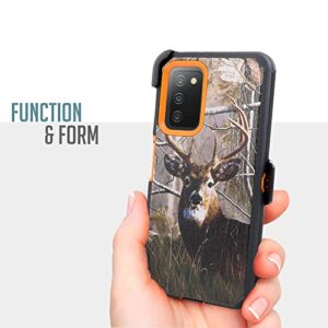 Thousandgear Designed for Samsung Galaxy A03S Shockproof Holster Tough Rubber Rugged Hybrid Case Silicone Triple Protective Anti-Shock Shatter-Resistant Mobile Phone Built in Screen Protector (Deer)