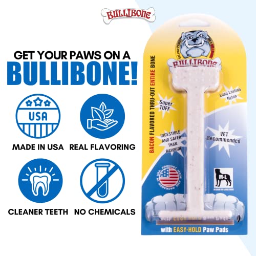 Bullibone Nylon Dog Chew Toy Nylon Bone - Improves Dental Hygiene, Easy to Grip Bottom, and Permeated with Flavor (Bacon, Small - Single)