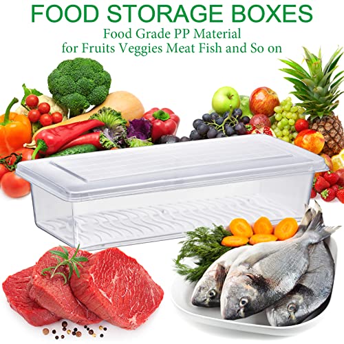 10 Pack Fruits Storage Organizer for Fridge with Lid and Removable Drain Plate 1.5 L Stackable Food Storage Produce Saver Container for Fridge to Keep Fruits Vegetables Meat Fish Fresh and Dry