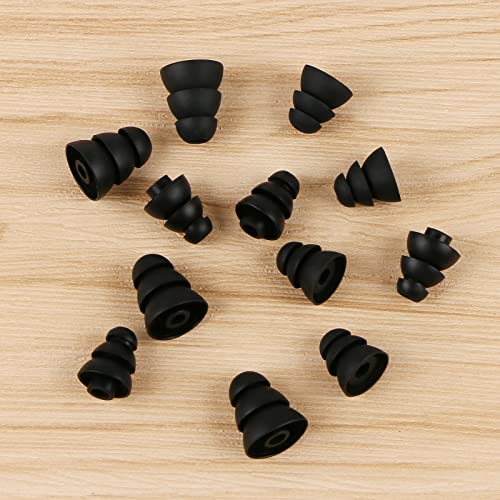 Rieyuf 6 Pairs Replacement Eartips Compatible for Beats Fit Pro/WF-C500 / WF-1000XM4 Triple Flange Ear Tips, S/M/L Silicone Gel with 4mm Connector Hole Fit for 4mm - 5mm in-Ear Earphones - Black