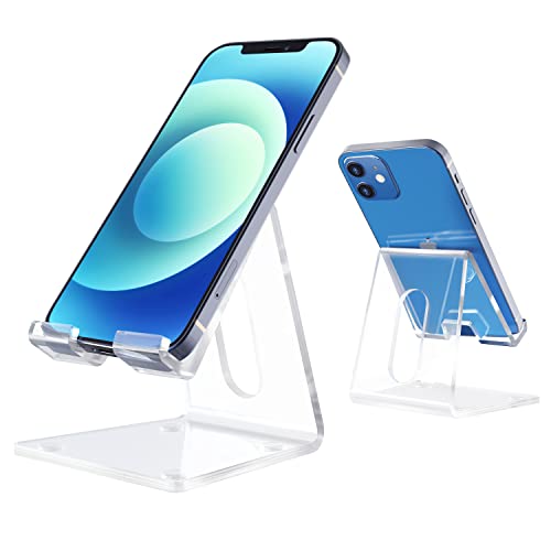 DARENYI Acrylic Cell Phone Stand for Desk, Clear Phone Holder Dock for Desk, Compatible with iPhone 13 12 11 Pro Max XR XS X SE 8 iPad All Android Phones Tablets