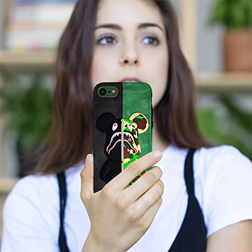 iPhone SE 3rd Gen (2022)/2nd (2020) Case for Boys Men, Cool Camo Shark Bear ArmyGreen 3D Cartoon Funny Pattern Shockproof Anti-Scratch Silicone Full Body Protection Designer Case for iPhone 8/7/SE