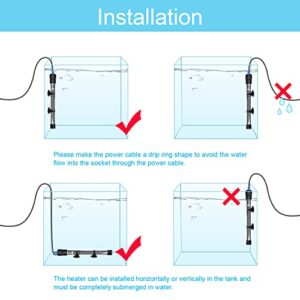 WELOMELO 100W / 200W / 300W / 500W Submersible Fish Tank Heating Rod, Temperature Adjustable Fish Tank Heating Rod/Thermostatic Rod with 2 Suction Cups-200W