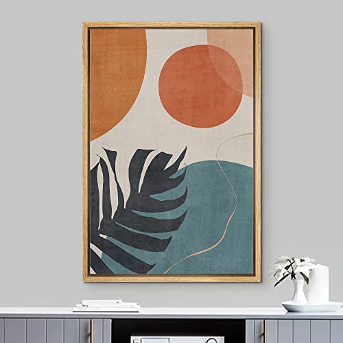 IDEA4WALL Framed Canvas Print Wall Art Geometric Mid-Century Tropical Dot Collage Abstract Shapes Illustrations Modern Art Decorative Bohemian for Living Room, Bedroom, Office - 16"x24" Natural