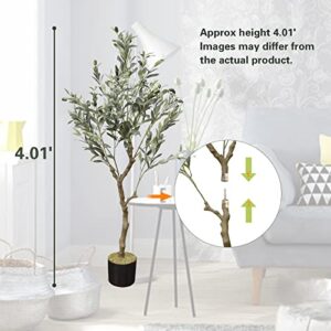 SeelinnS Artificial Olive Tree 4.01FT Fake Olive Silk Tree Large Faux Plants Indoor Tall Olive Branch and Fruits with Potted for Home Office Living Room Decor