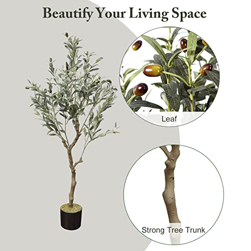 SeelinnS Artificial Olive Tree 4.01FT Fake Olive Silk Tree Large Faux Plants Indoor Tall Olive Branch and Fruits with Potted for Home Office Living Room Decor