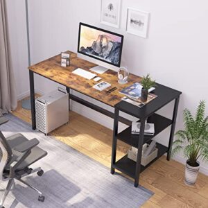 soges 55.1 Inch Home Office Computer Desk, Study Writing Table Desk with with Splice Board, Wooden Study Working Table Desk with 2-Tier Storage Shelf,Modern Laptop PC Table,CXYM-PB001B-140