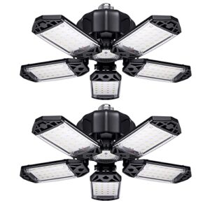 oria led garage lights, led garage ceiling light, 120w ultra bright led shop light with 5 adjustable panels,10000lm 6000k e26/27 garage light for garages, warehouses, workshops, basements, 2 pack