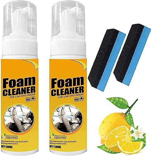 Multipurpose Foam Cleaner Spray, Foam Cleaner for car and House Lemon Flavor, Leather Decontamination, Multi-Functional Foam Cleaner, Cleaning Spray for Car Interior Ceiling Leather Seat (2Pcs(2*100ML))