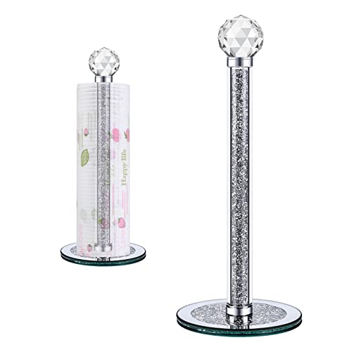 Paper Towel Holder, Glass Paper Towel Holder Stand, Towel Tissue Roll Countertop, Sparkly Crystal Paper Towel Roll Holder for Kitchen, Bathroom, Bedroom, Office