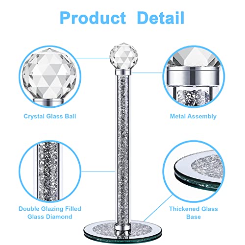 Paper Towel Holder, Glass Paper Towel Holder Stand, Towel Tissue Roll Countertop, Sparkly Crystal Paper Towel Roll Holder for Kitchen, Bathroom, Bedroom, Office