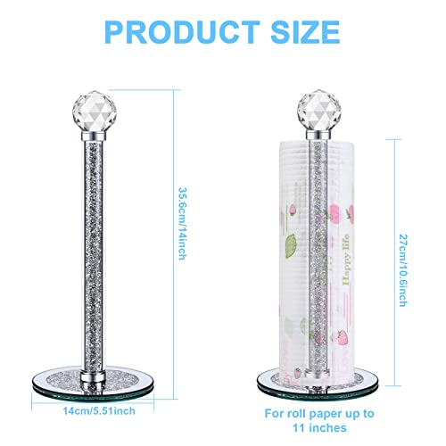 Paper Towel Holder, Glass Paper Towel Holder Stand, Towel Tissue Roll Countertop, Sparkly Crystal Paper Towel Roll Holder for Kitchen, Bathroom, Bedroom, Office