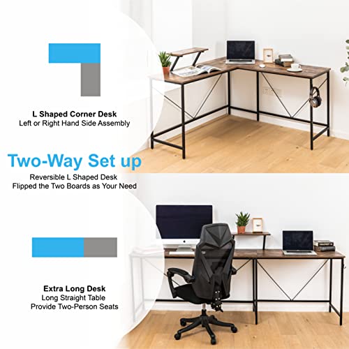 Narrow Entryway Table, Home Office Desk, Office Table, Computer Corner Desk with Monitor Stand, Space-Saving Computer Desk, Modern Wooden Desk, Easy to Assemble, Multi-Usage, Rustic Brown