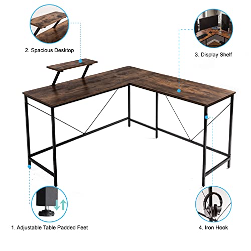 Narrow Entryway Table, Home Office Desk, Office Table, Computer Corner Desk with Monitor Stand, Space-Saving Computer Desk, Modern Wooden Desk, Easy to Assemble, Multi-Usage, Rustic Brown