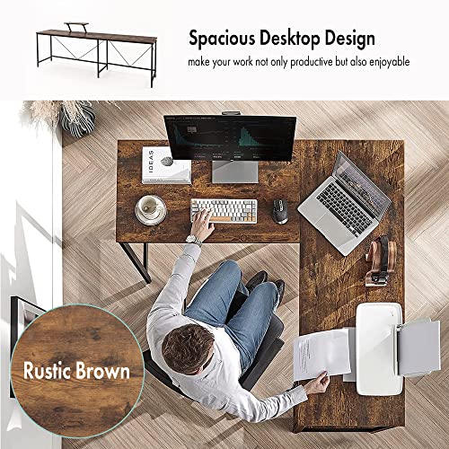 Narrow Entryway Table, Home Office Desk, Office Table, Computer Corner Desk with Monitor Stand, Space-Saving Computer Desk, Modern Wooden Desk, Easy to Assemble, Multi-Usage, Rustic Brown