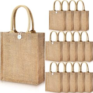 15 pack burlap beach bags burlap tote handbag burlap tote bags with handles and button reusable burlap shopping bags for shopping wedding beach bridesmaid gifts favors, 11 x 9.4 x 3.9 inch khaki