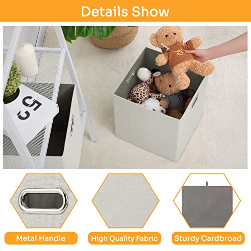 DULLEMELO Cube Storage Bins 13x13 Fabric Storage Cubes, Large Foldable Storage Cube Baskets with Dual Handles, Fabric Cube Organizer Boxes for Home Closet Shelf Bookcase,Set of 4,Light Grey