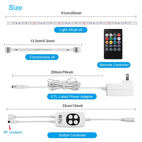 yotutun Under Cabinet Lighting Kit, 8 PCS RGB LED Strip Lights with APP Remote and Adapter, Under Counter Lights for Kitchen Cabinets , Shelf, Desk, Corner, Closet, Showcase (RGB)