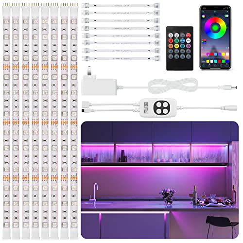 yotutun Under Cabinet Lighting Kit, 8 PCS RGB LED Strip Lights with APP Remote and Adapter, Under Counter Lights for Kitchen Cabinets , Shelf, Desk, Corner, Closet, Showcase (RGB)