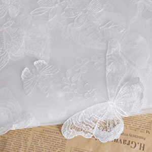 51" Width 3D Vivid Butterfly Lace Fabric Exquisite Flower Embroidery Soft Tulle Lace Fabric for Wedding Bridal Lace Dress Party Dress Home Decor (3 Yard, White Mesh+White Butterfly)