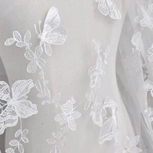 51" Width 3D Vivid Butterfly Lace Fabric Exquisite Flower Embroidery Soft Tulle Lace Fabric for Wedding Bridal Lace Dress Party Dress Home Decor (3 Yard, White Mesh+White Butterfly)