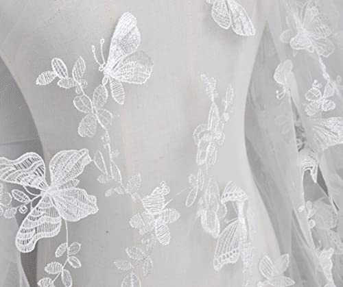 51" Width 3D Vivid Butterfly Lace Fabric Exquisite Flower Embroidery Soft Tulle Lace Fabric for Wedding Bridal Lace Dress Party Dress Home Decor (3 Yard, White Mesh+White Butterfly)