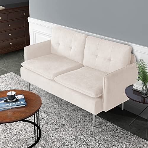 AODAILIHB Loveseat Sofa Mini Couch for Bedroom Upholstered Love Seats Furniture with Metal Legs/Thick Padding for Small Spaces Tool-Free Assembly (1, Beige)