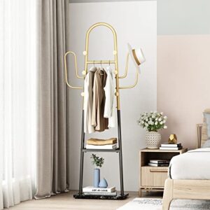 tddflo gold clothing rack, modern clothing rack with shelf, standing coat rack, 2-in-1 garment rack