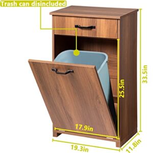 JDECO Tilt Out Trash Bin Tilt Out Laundry Hamper Wooden Freestanding Trash Can Holder Solid Wood Dog-Proof Kitchen Trash Can Cabinet for Hidden Trash (Walnut)