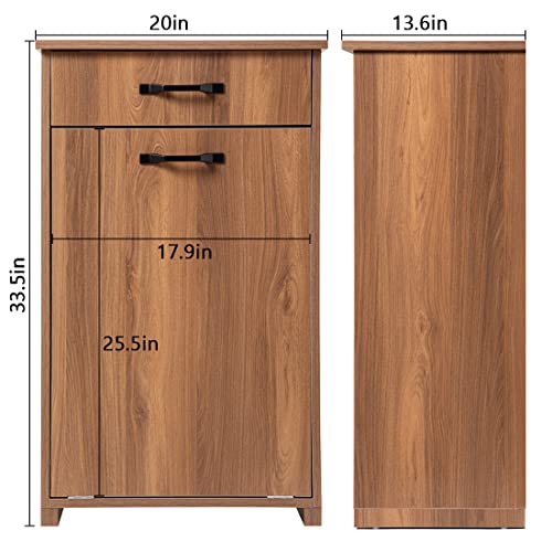 JDECO Tilt Out Trash Bin Tilt Out Laundry Hamper Wooden Freestanding Trash Can Holder Solid Wood Dog-Proof Kitchen Trash Can Cabinet for Hidden Trash (Walnut)