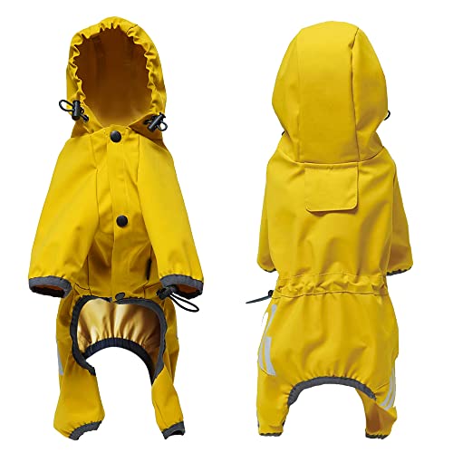 AblePet Puppy Dog Raincoat Hooded Slicker Poncho with Reflective Strap/Leash Hole Windproof Jacket for Small Medium Dogs(S, Yellow)