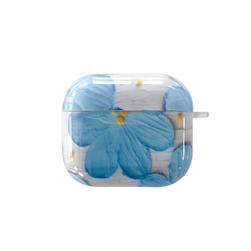 Compatible with AirPods 3rd Generation 2021 IMD Case Cover, Blue Floral Case for Women Girls Cute Soft Cover Accessories with Pendant for AirPods 3 Case