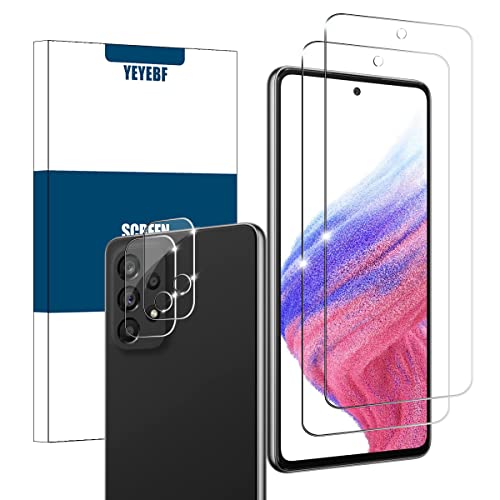 Galaxy A53 5G Premium Tempered Glass + Camera Lens Protectors By YEYEBF, [2 + 2 Pack] [Anti-scratch] [3D Glass] [Case-Friendly] Screen Protector