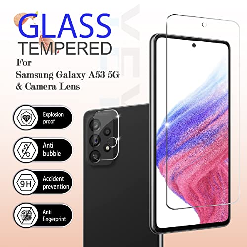 Galaxy A53 5G Premium Tempered Glass + Camera Lens Protectors By YEYEBF, [2 + 2 Pack] [Anti-scratch] [3D Glass] [Case-Friendly] Screen Protector