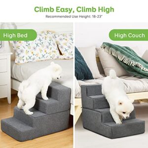 Dog Stairs & Steps for Small Dogs Cats, Pawque Pet Steps for High Bed Couch, Shock Absorbing Foam with High-Strength Boards for Pet Safe, Non-Slip Removable Washable Cover, 4-Step ( 18'' High)