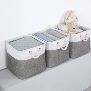 Cozyaver Storage Baskets for Shelves, 13x 13x 13 inch Fabric Cube Organizing Closet Nursery Toy Decorative Linen Organizers with Cotton Handles, 3 Pack White and Grey