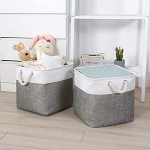 Cozyaver Storage Baskets for Shelves, 13x 13x 13 inch Fabric Cube Organizing Closet Nursery Toy Decorative Linen Organizers with Cotton Handles, 3 Pack White and Grey