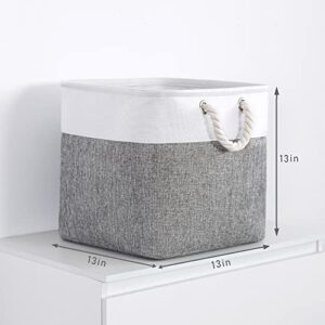 Cozyaver Storage Baskets for Shelves, 13x 13x 13 inch Fabric Cube Organizing Closet Nursery Toy Decorative Linen Organizers with Cotton Handles, 3 Pack White and Grey