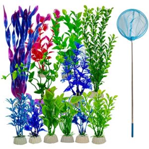 bkdmzzmy fish tank plants, 12pcs aquarium plants with extend fish tank net artificial fish tank decorations fish tank realistic plastic accessories safe for fish, aquarium plastic decor plants