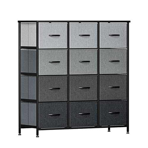 LLappuil Tall Dresser for Bedroom, 12 Drawers Dressers Chests of Drawers Tower, Fabric Dresser Storage Drawers for Clothes Organizers, Wide Large Dressers for Closet, Nursery, Gradient Grey