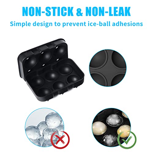 Yvnicll Ice Cube Trays, Silicone Sphere Whiskey Ice Ball Maker & Large Square Ice Cube Molds & 24 Grid Square Ice Tray for Cocktails & Bourbon,Reusable and BPA Free (Black Set of 3)