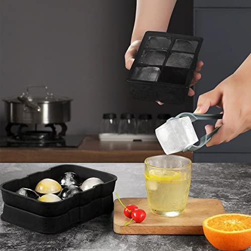 Yvnicll Ice Cube Trays, Silicone Sphere Whiskey Ice Ball Maker & Large Square Ice Cube Molds & 24 Grid Square Ice Tray for Cocktails & Bourbon,Reusable and BPA Free (Black Set of 3)