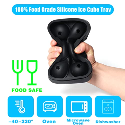 Yvnicll Ice Cube Trays, Silicone Sphere Whiskey Ice Ball Maker & Large Square Ice Cube Molds & 24 Grid Square Ice Tray for Cocktails & Bourbon,Reusable and BPA Free (Black Set of 3)