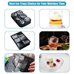 Yvnicll Ice Cube Trays, Silicone Sphere Whiskey Ice Ball Maker & Large Square Ice Cube Molds & 24 Grid Square Ice Tray for Cocktails & Bourbon,Reusable and BPA Free (Black Set of 3)