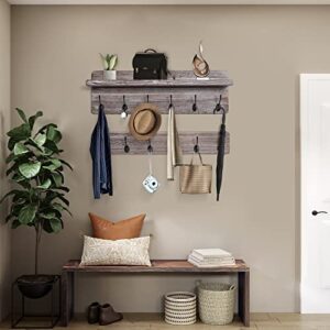 fuqing 29.5'' Wide Coat Rack Wall Mount with Shelf, Hallway Shelf with 12 Coat Hooks, Coat Hangers for Wall, Peg Rack, Mail and Key Holder, Entryway Decor, Housewarming Gift, Weathered