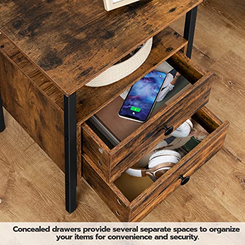 HOOBRO End Table with Charging Station and USB Ports, Side Table with Drawers and Storage Shelf, Set of 2, Bedside Table for Small Spaces, Living Room, Rustic Brown BF431BZP201