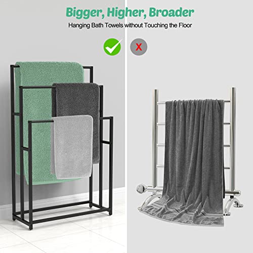 FoverOne 45" Tall Freestanding Towel Rack, 3 Tier Floor Standing Towel Holder Blankets Rack, Oversized Bath Towels Drying Rack for Bedroom Bathroom or Pool - Black