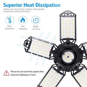 New Upgraded LED Garage Light, 6500K Ultra Bright 128 LED Shop Light with 5 Adjustable Panels, 120W LED Deformable Garage Ceiling Lights with E26 & E27 Screw Socket, for Garage, Workshop,2 Pack